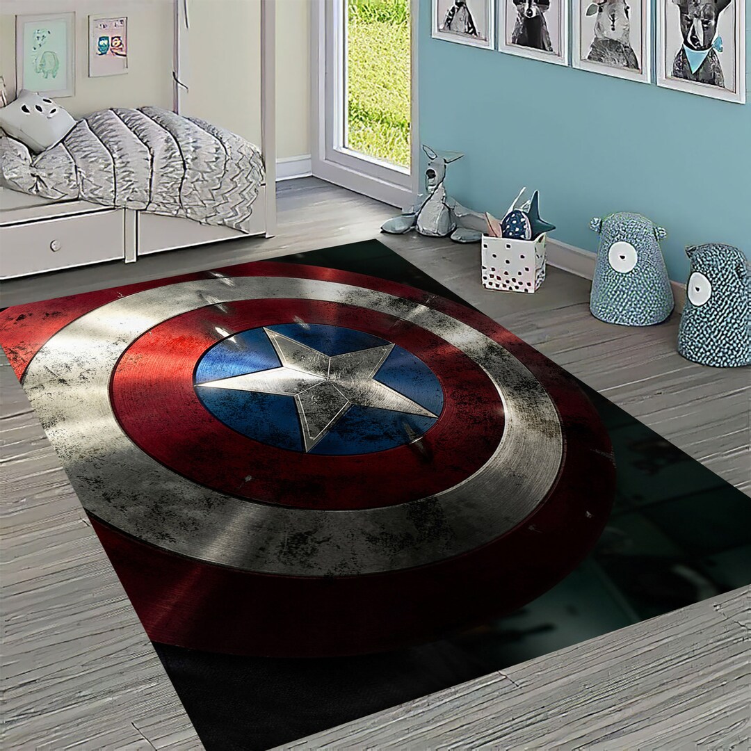 Captain America,kids Room Art,blue Rug,captain America Pattern,kids ...
