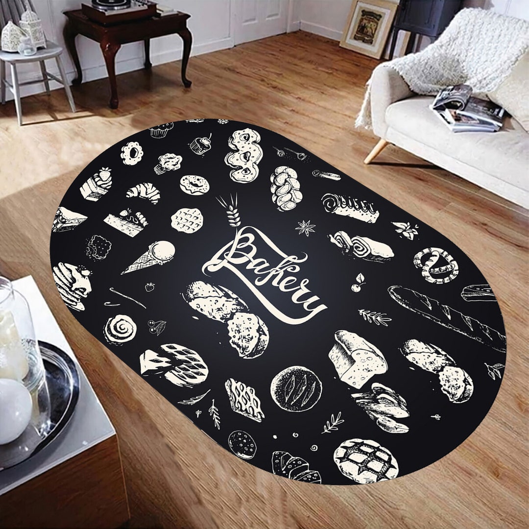 Kitchen Rug,bread Pattern,bakery Products,oval Decor Rug,aesthetic Rug ...