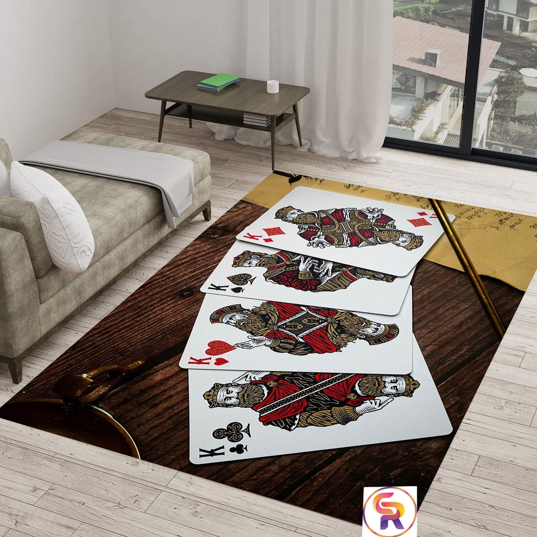 Playing Cards Rug: Modern Game Room Carpet, 4 Kings Design - Etsy