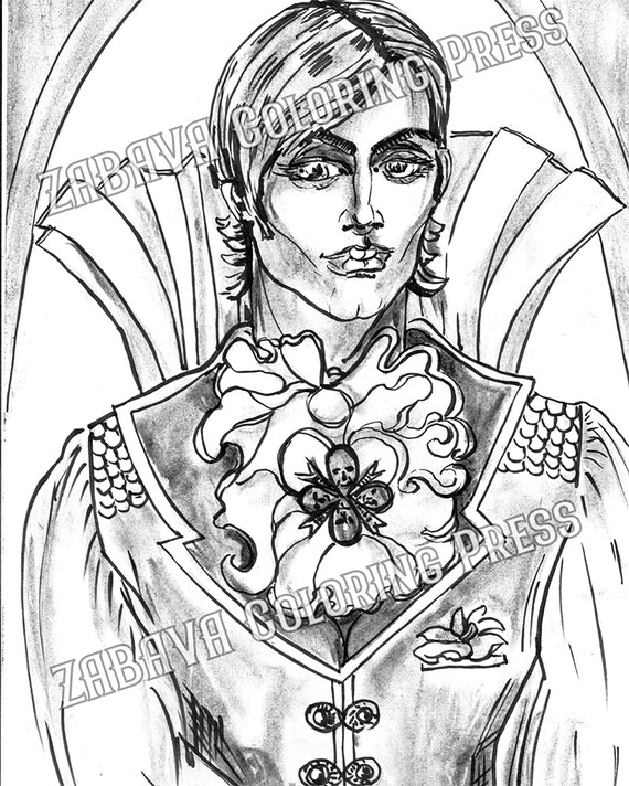 Art And Collectibles Adult Coloring Page Grayscale Vampire Portrait