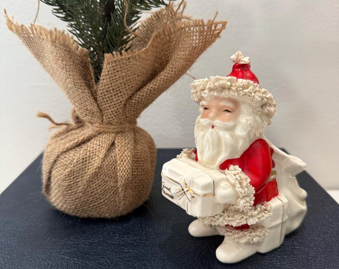 Vintage Napco Spaghetti Santa Planter With Good Wishes Present, Mid ...