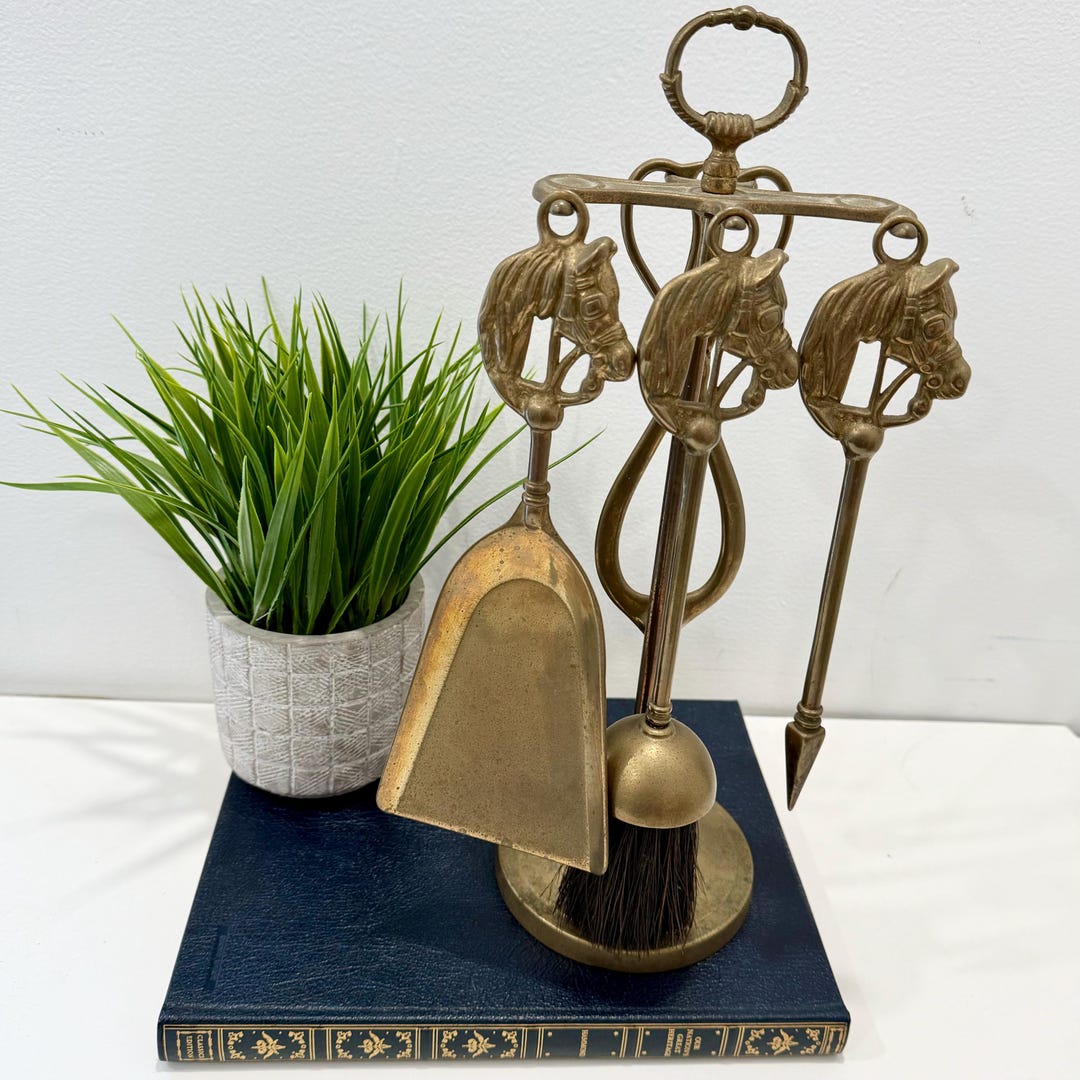 Vintage Brass Horse Head Fire Pit Tool Set, Western Style Fireplace and ...
