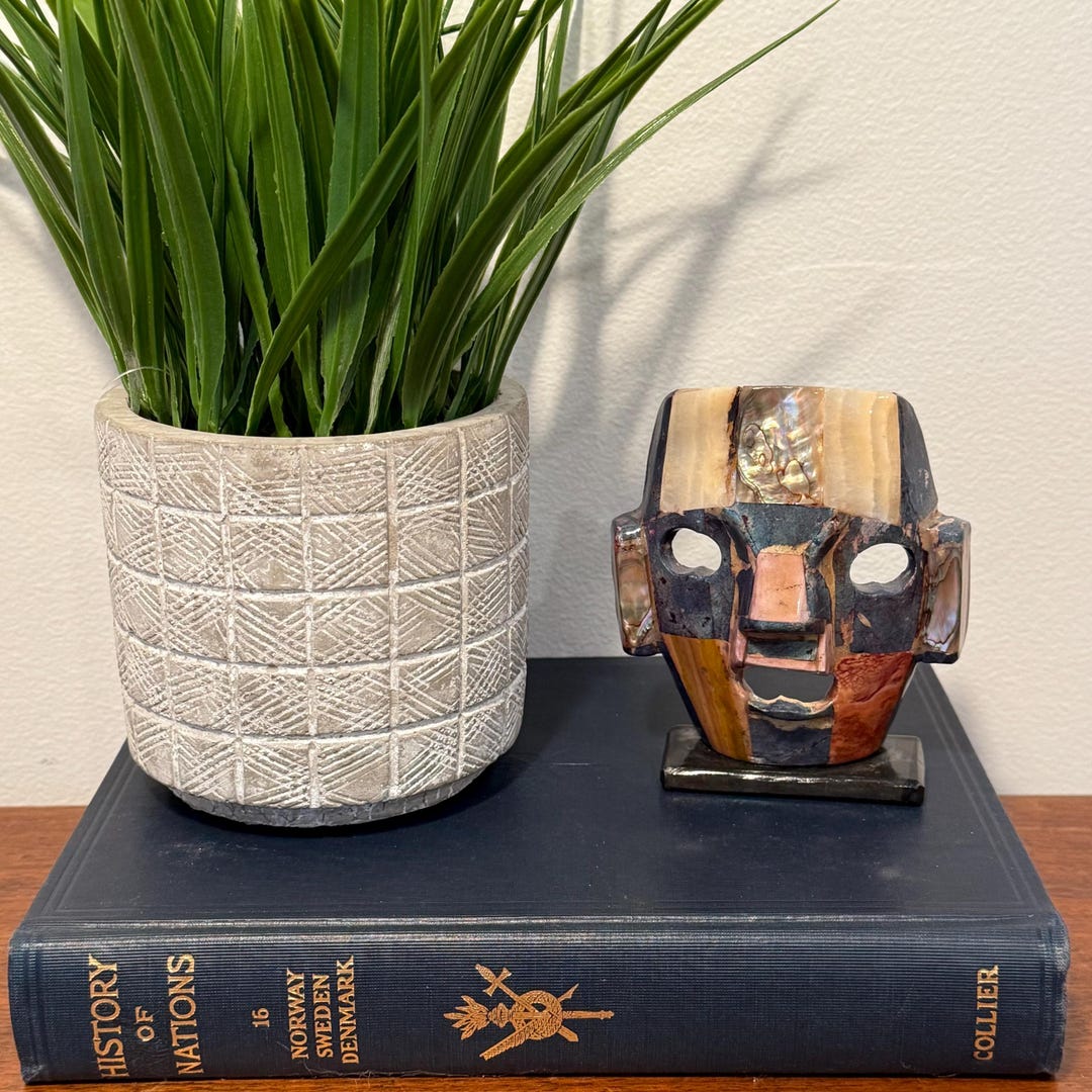 Mayan Death Mask, Mosaic Clay and Abalone Shell, Aztec Folk Art, 4 ...