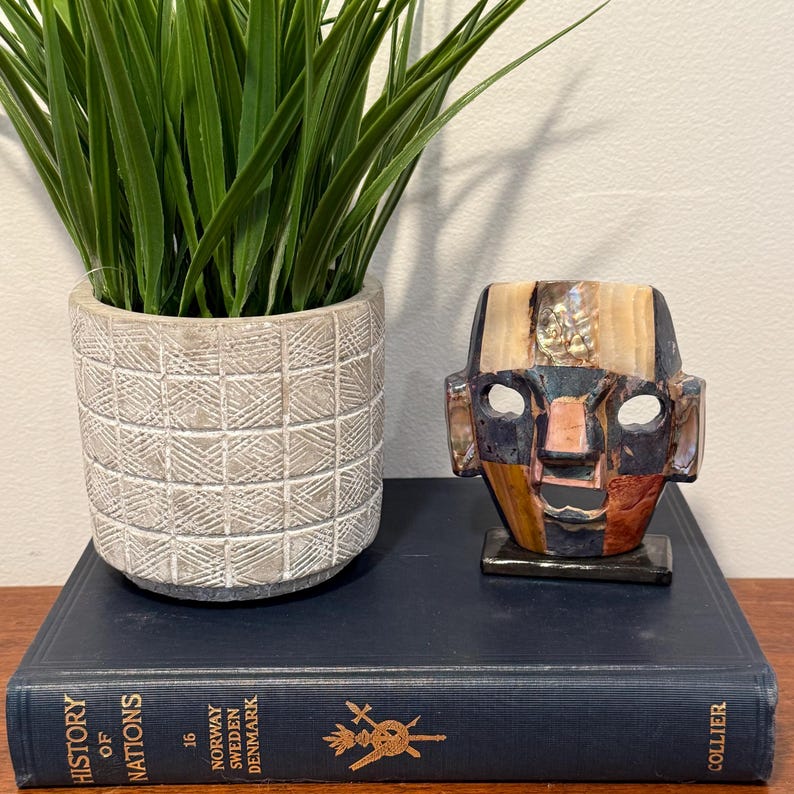 Mayan Death Mask, Mosaic Clay and Abalone Shell, Aztec Folk Art, 4 ...