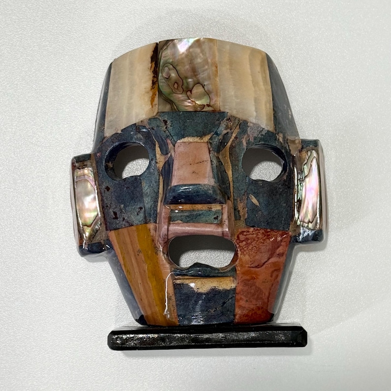 Mayan Death Mask, Mosaic Clay and Abalone Shell, Aztec Folk Art, 4 ...