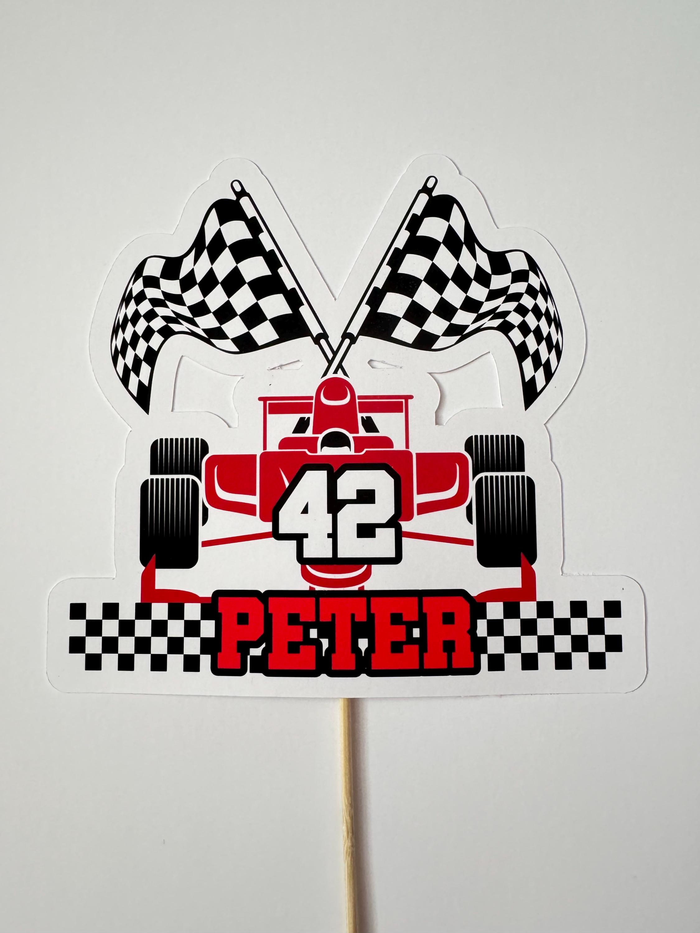 Racing Flags Cake Topper ANY NAME / NUMBER - Birthday - Racing ...