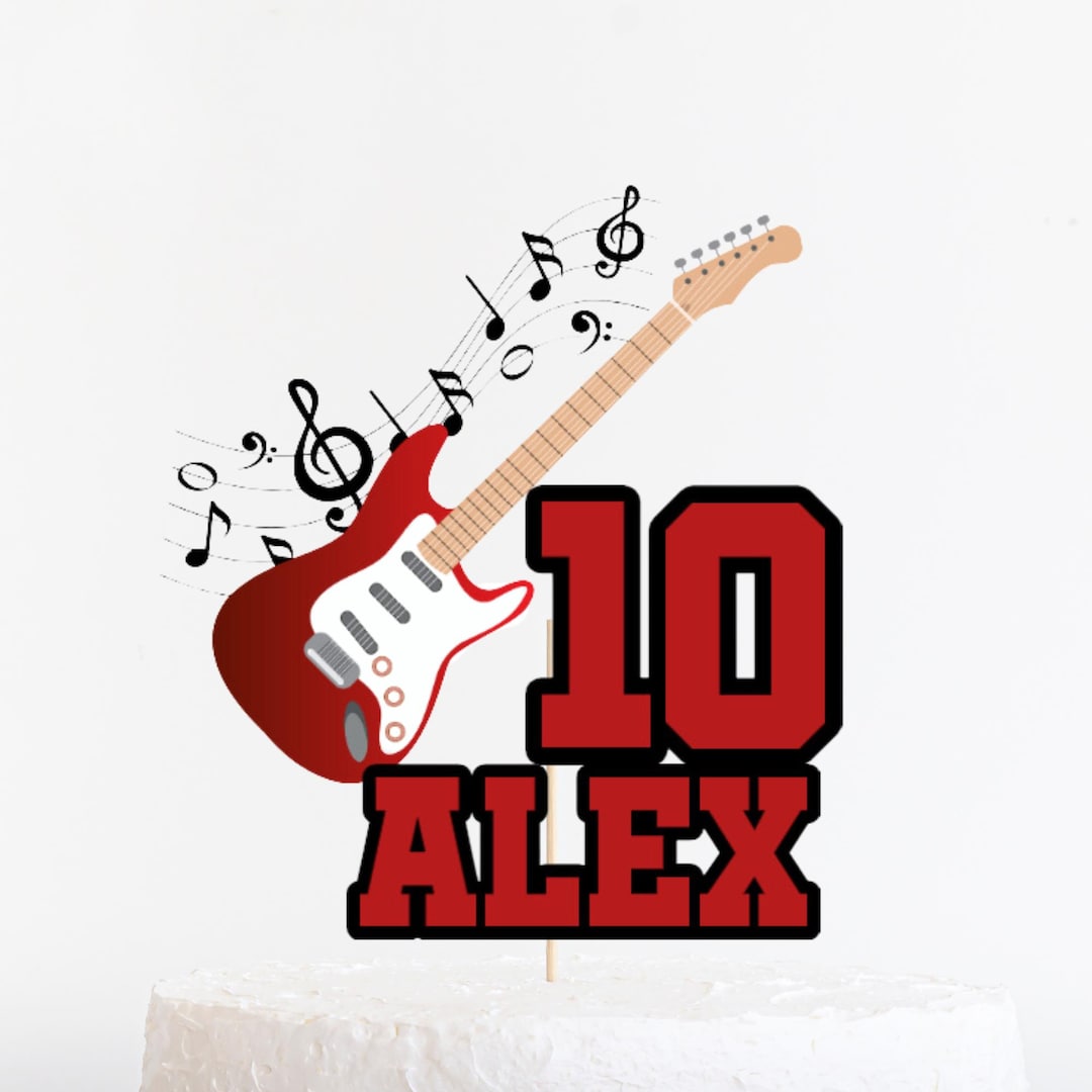 Red Electric Guitar Personalised Cake Topper | Custom Birthday Guitar ...