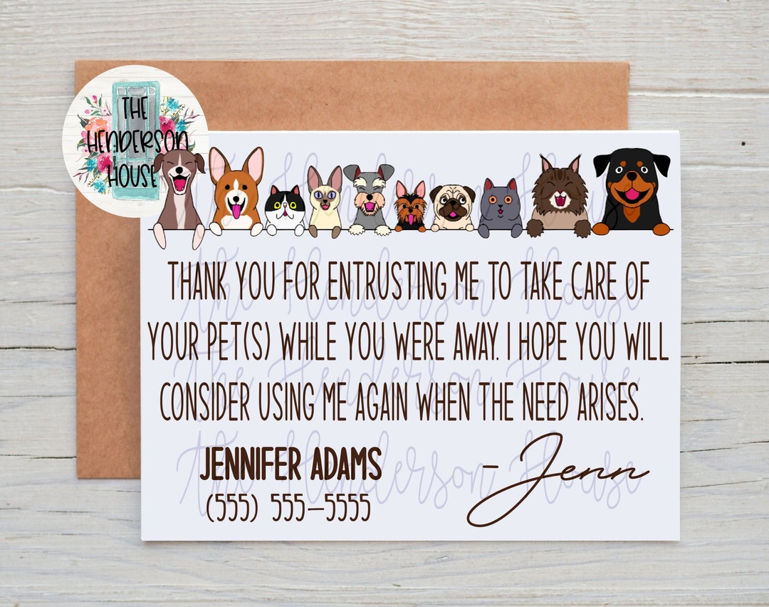 Note Cards Pet Sitter Personalized Stationary Cards Thank You Notes ...