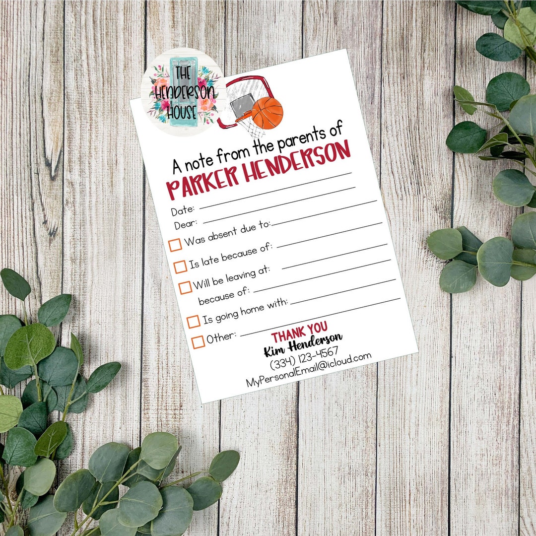 5x7 Excuse Note Cards | Parent to Teacher Notes | Personalized ...