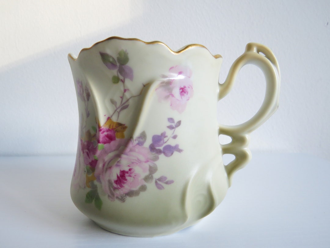 Vintage Shaving Scuttle Mug, Nippon, Hand Painted, Flowers With Gold ...