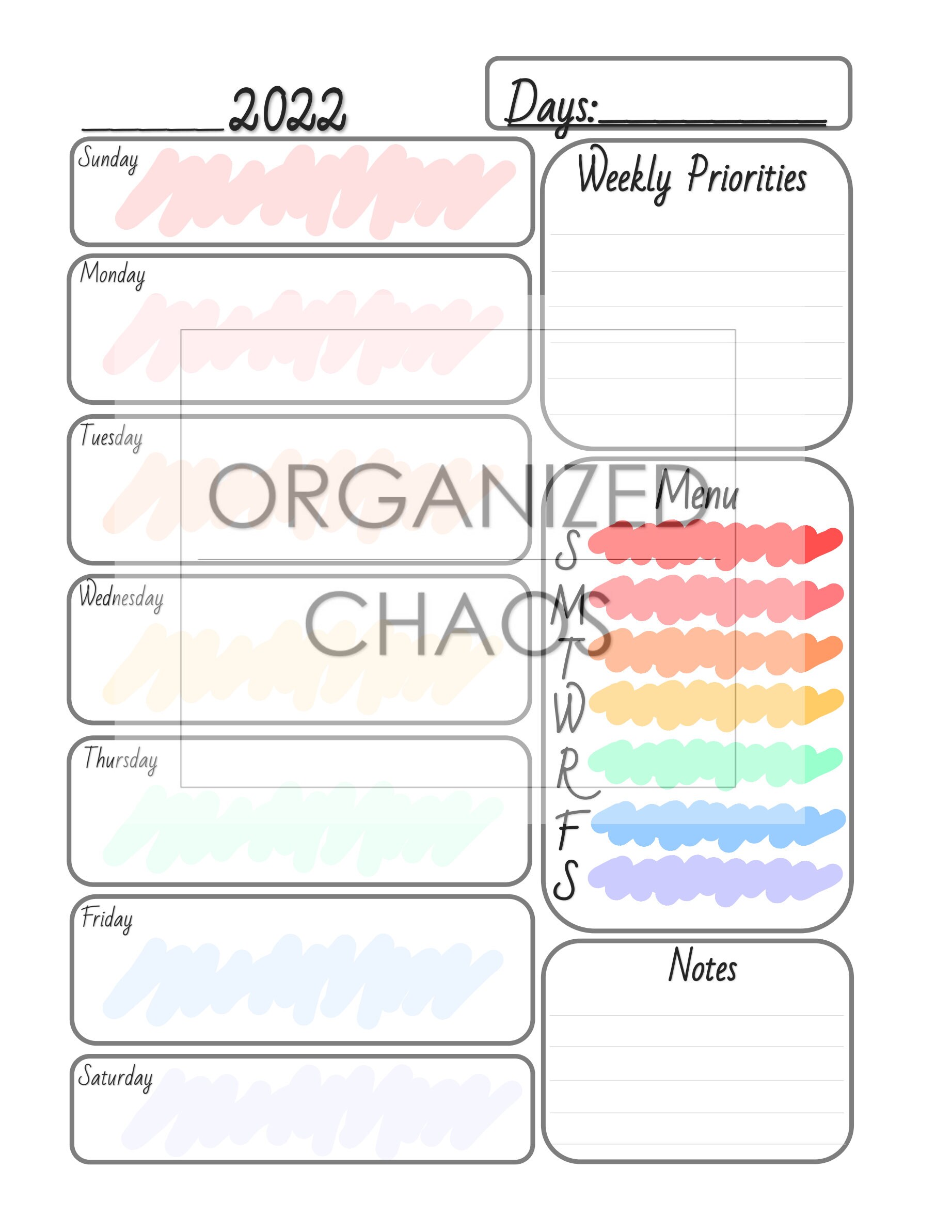 Weekly Schedule - PDF - Etsy