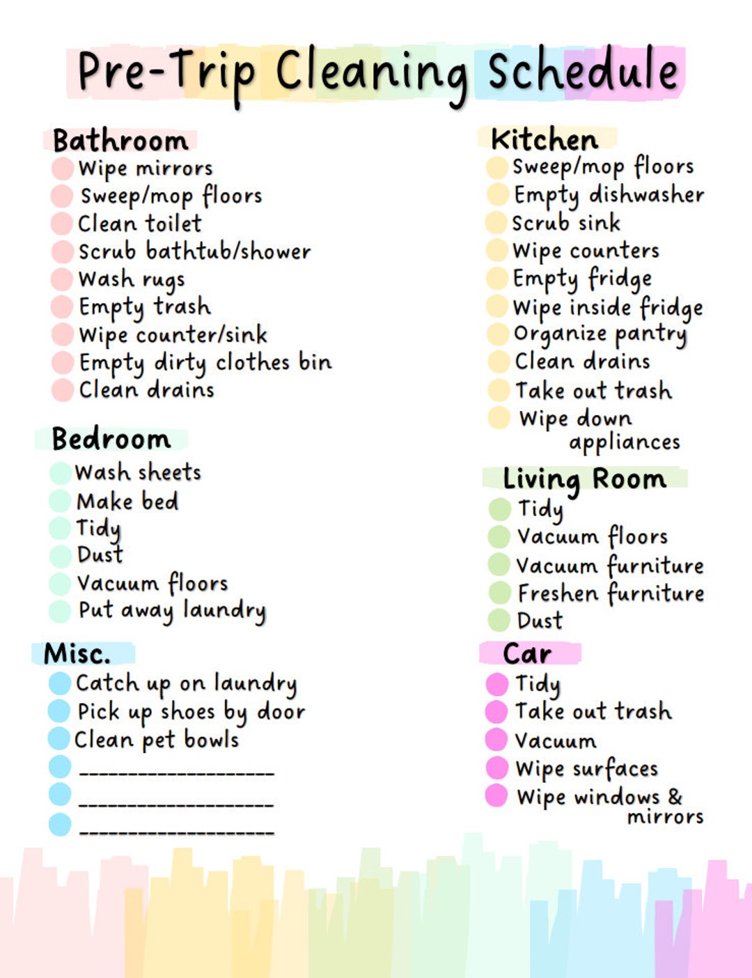 Pre-trip/vacation Cleaning Schedule - Etsy