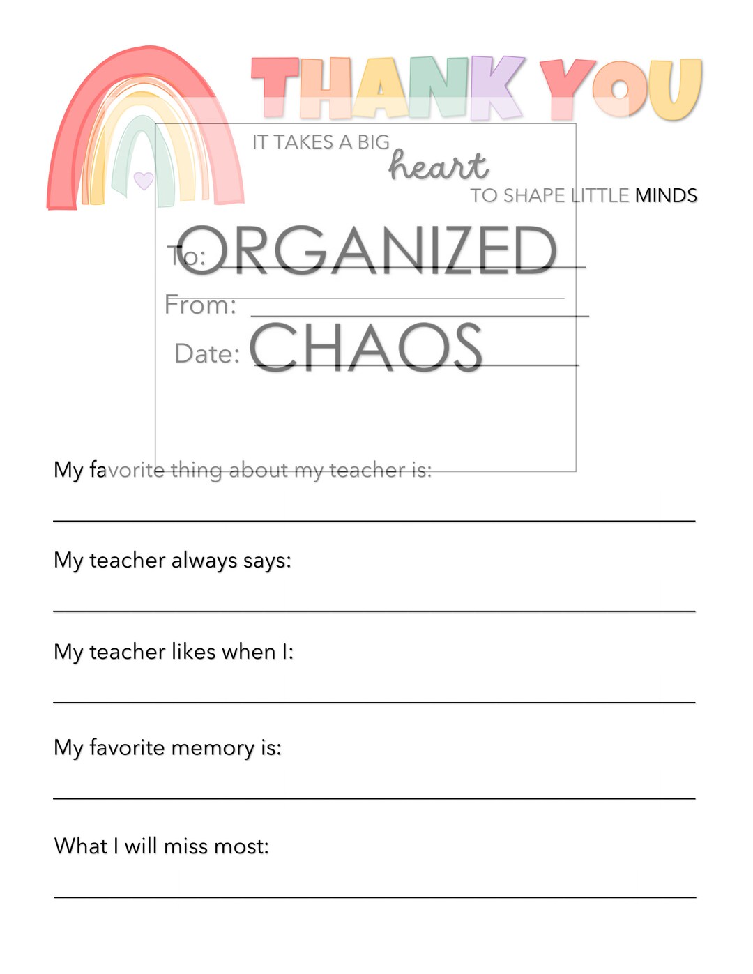 End of Year Thank You for Teachers - Etsy