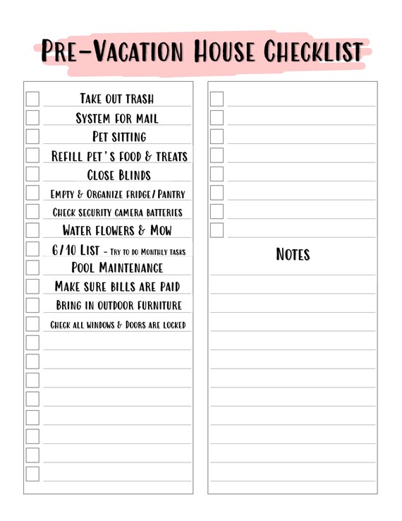 Vacation Checklists - Etsy