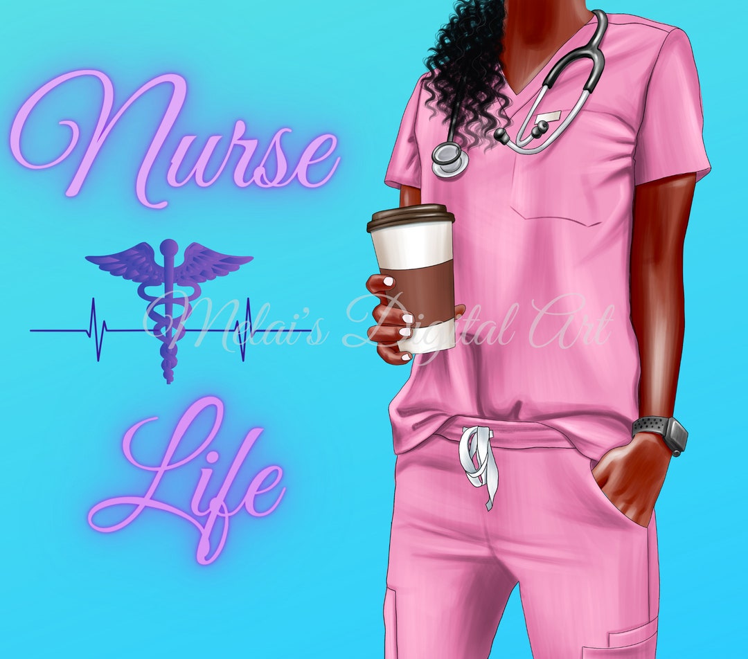 Nurse Life, Turquoise and Purple, Pink Scrubs With Curly Hair 20oz ...