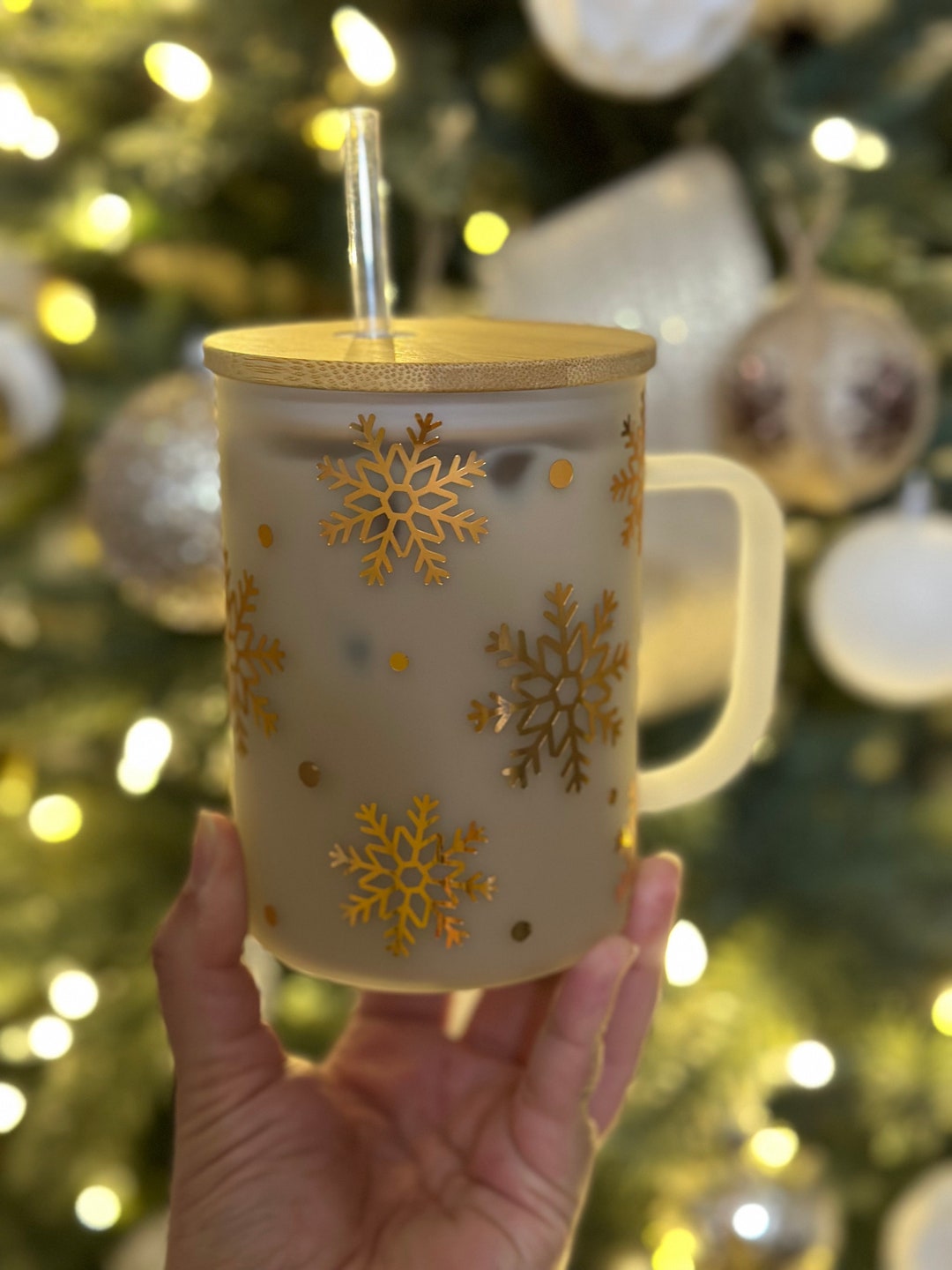 Snowflake Glass Mug Frosted Glass Mug Christmas Glass Mug Christmas ...