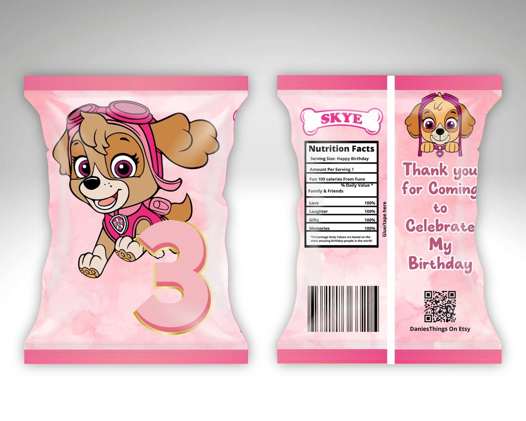 Birthday Chip Bags, Skye Theme Chip Bags, Kids Party Favors, PDF - Etsy