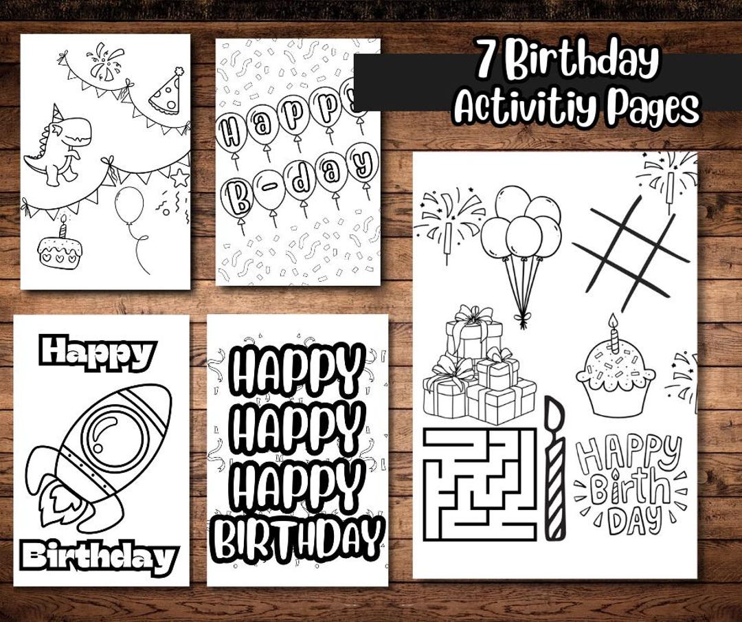 Birthday Coloring Pages for Kids Instant Digital Download Fun ...