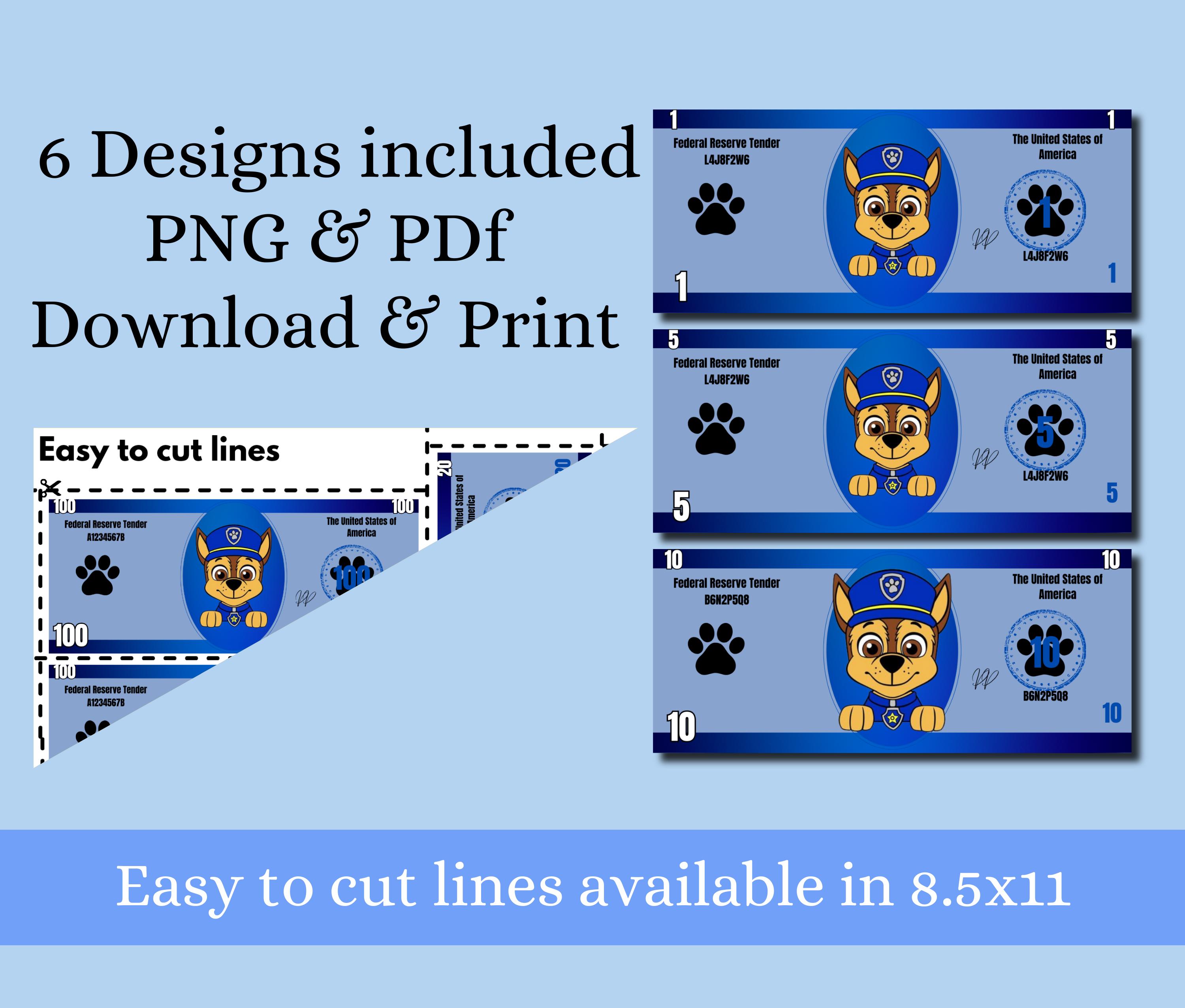 Paw Patrol Printable Pretend Money Prop Cash Happy Birthday Instant ...