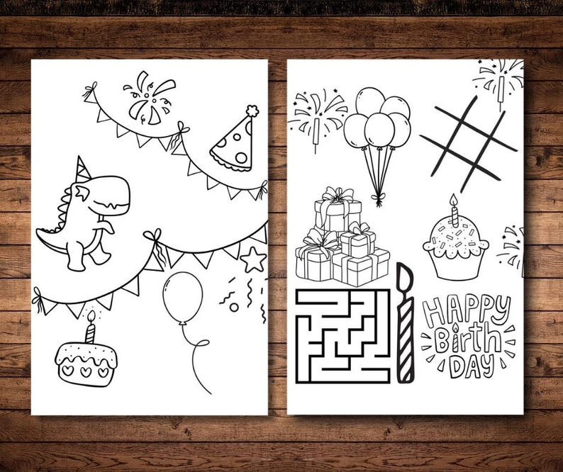 Birthday Coloring Pages for Kids Instant Digital Download Fun ...