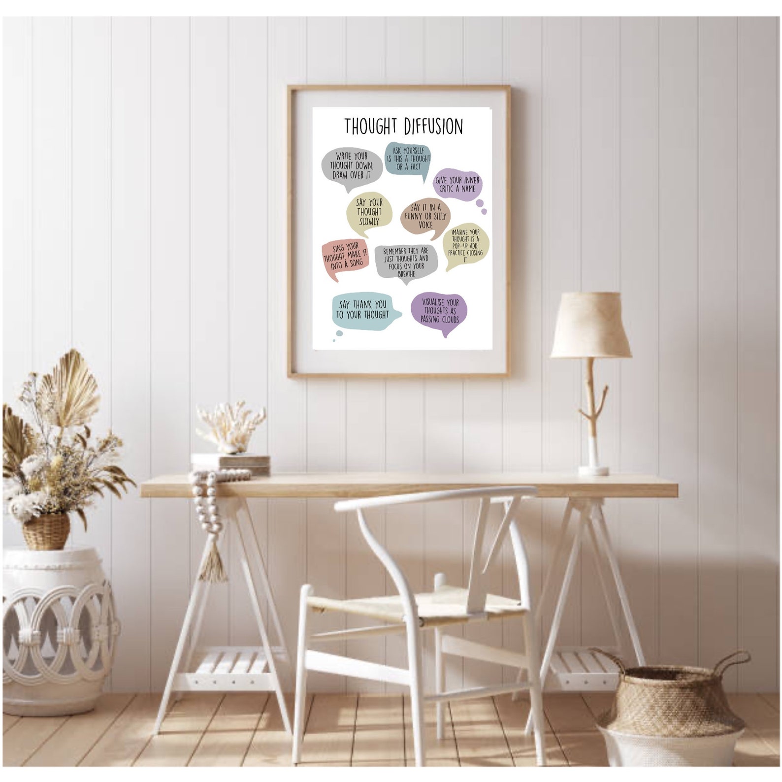 Thought Diffusion Digital Print, Unhooking Skills, CBT, Acceptance and ...