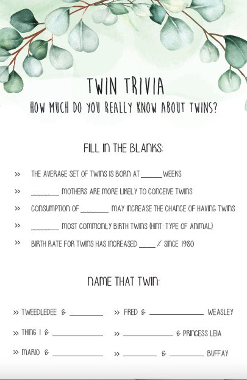 Twin Trivia - Baby Shower Fun - Etsy