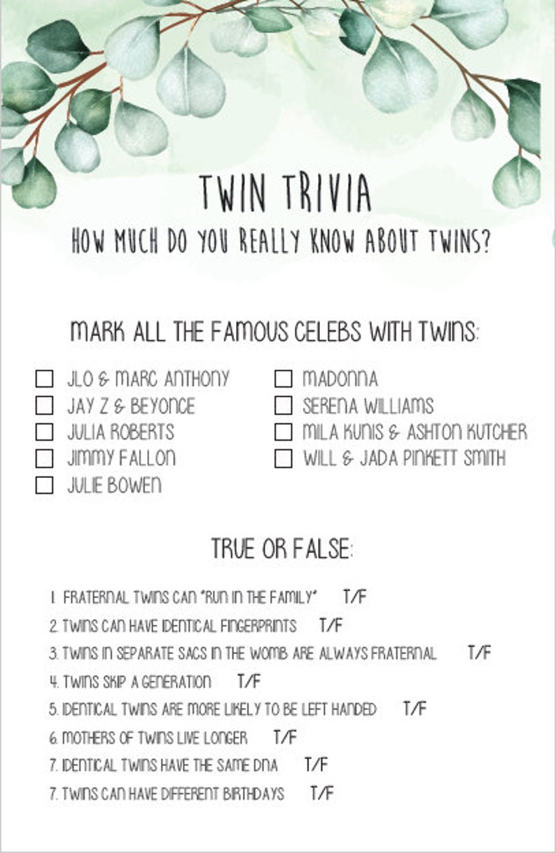 Twin Trivia - Baby Shower Fun - Etsy