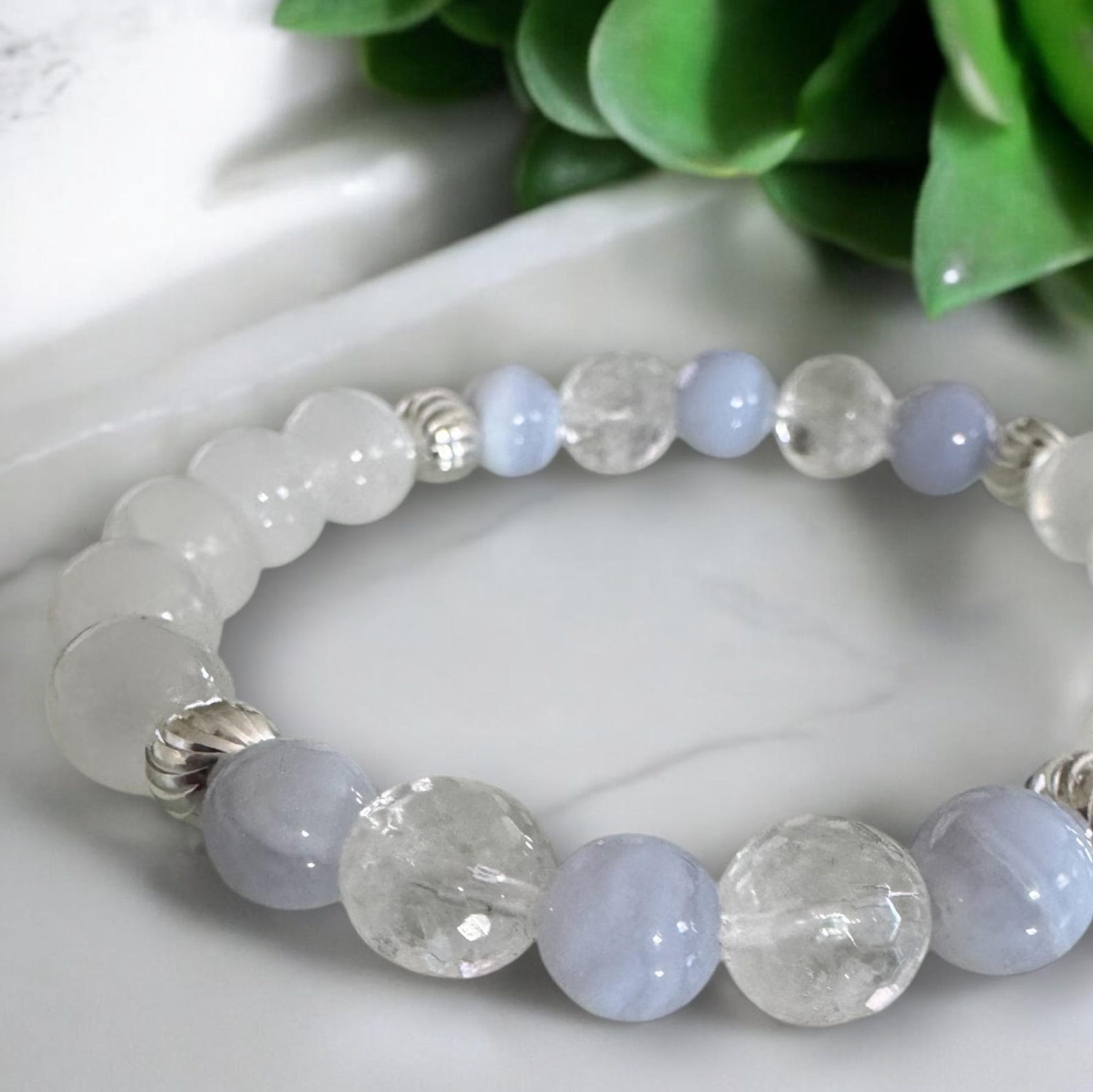 Tranquil Light Bracelet (selenite + Blue Lace Agate + Faceted Clear ...
