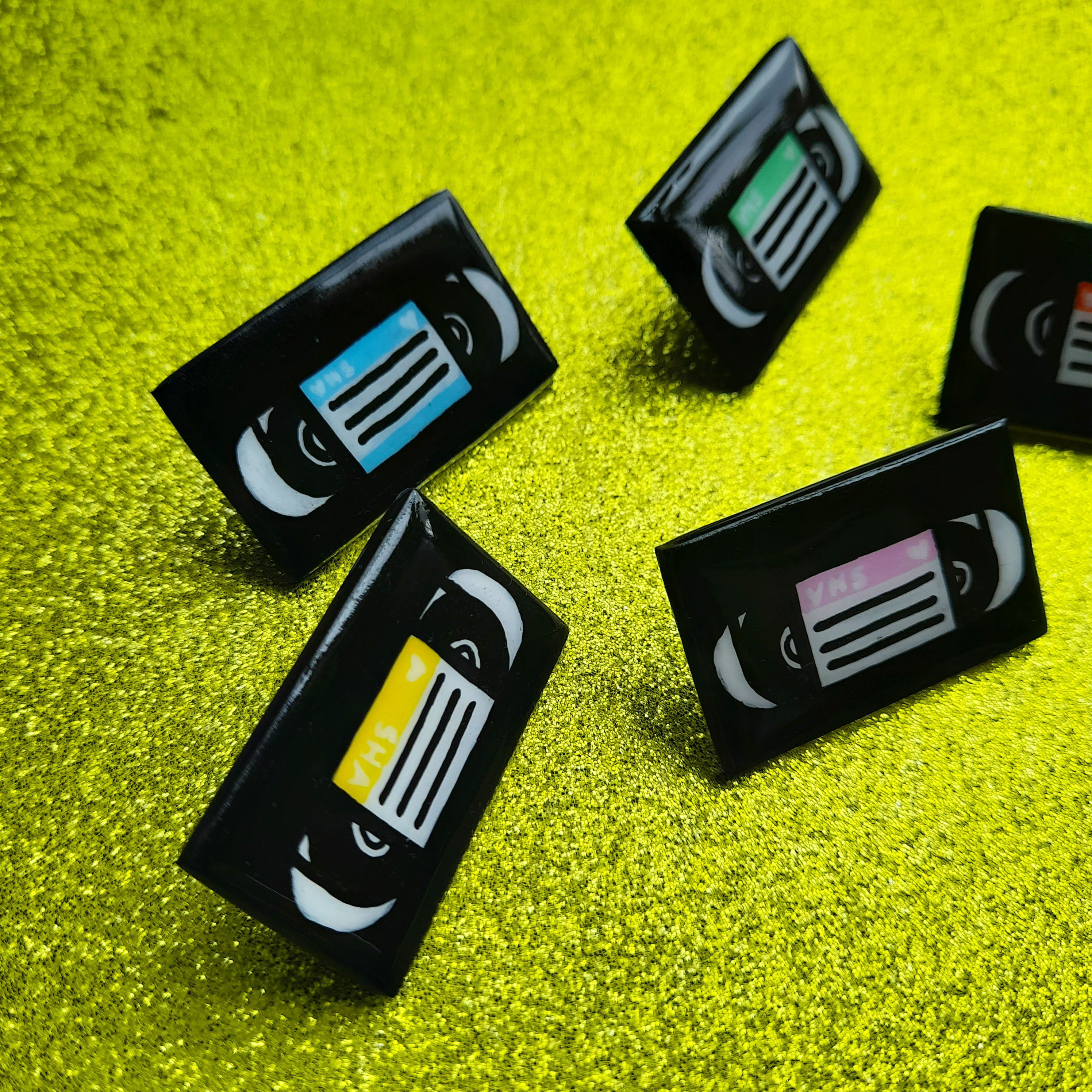 Mini VHS Video Tape Pin Badge // Handmade Polymer Clay Cute Cartoon ...