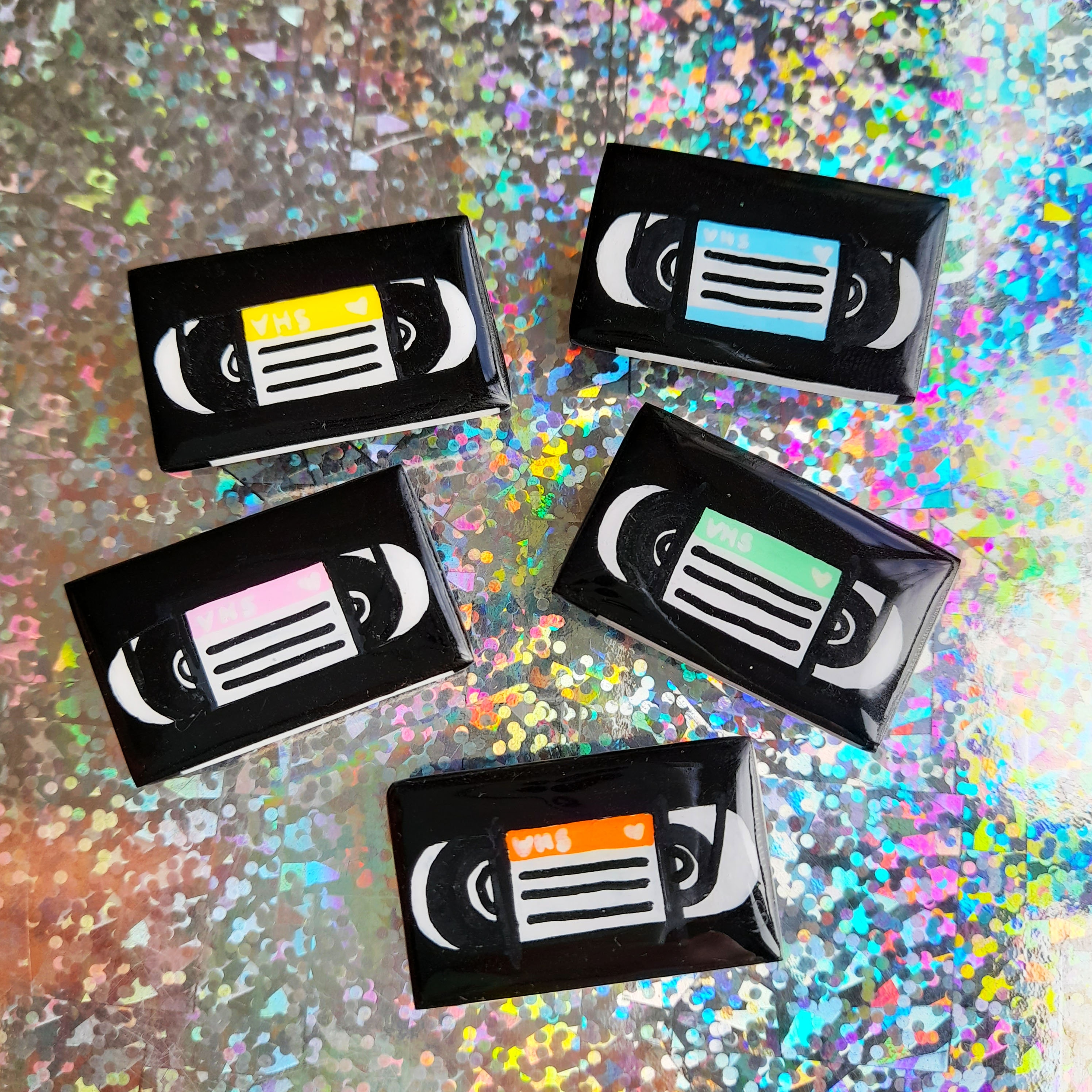 Mini VHS Video Tape Pin Badge // Handmade Polymer Clay Cute Cartoon ...