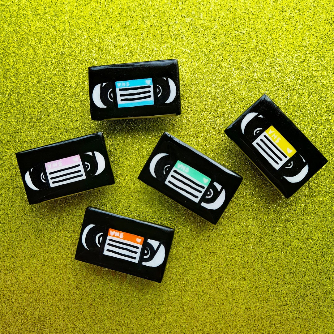 Mini VHS Video Tape Pin Badge // Handmade Polymer Clay Cute Cartoon ...