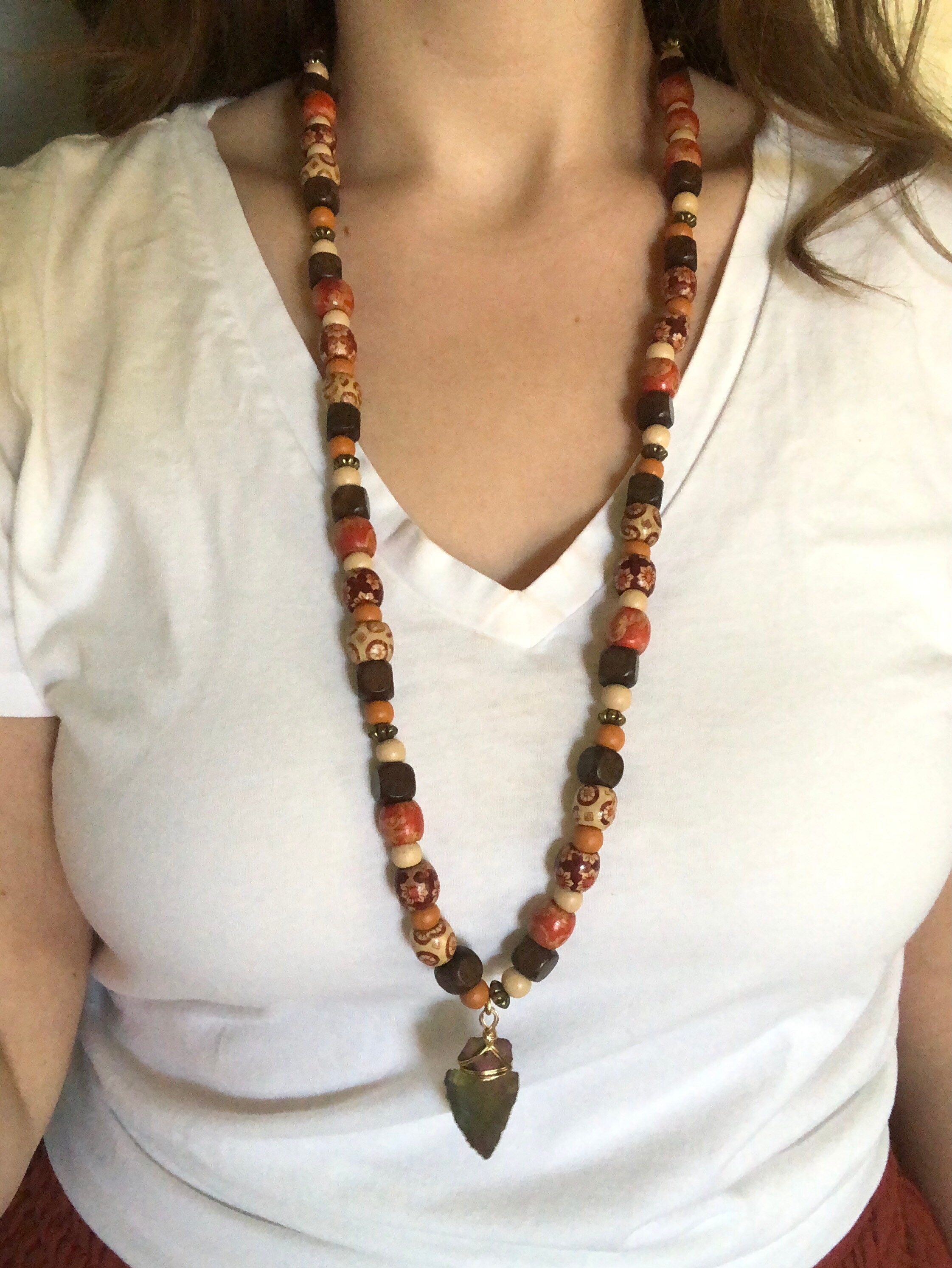 Long Beaded Hippie Necklace W/pendant - Etsy