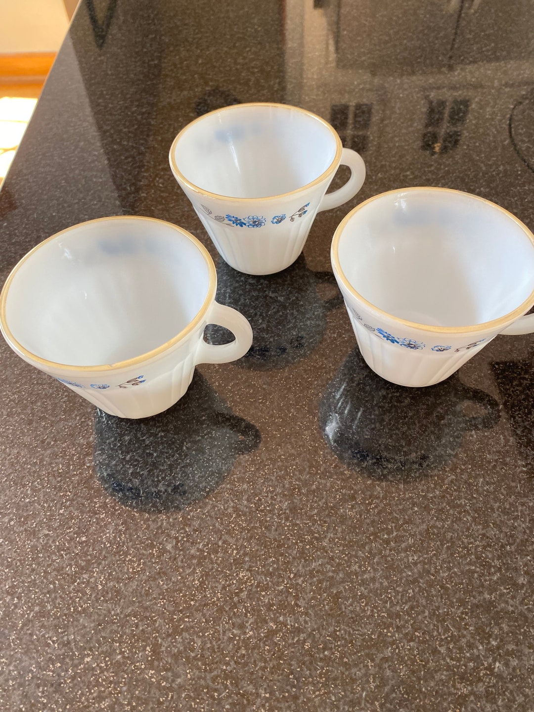 Vintage Termocrisa Blue and Gray Milk Glass Set of 3 Coffee Cups - Etsy