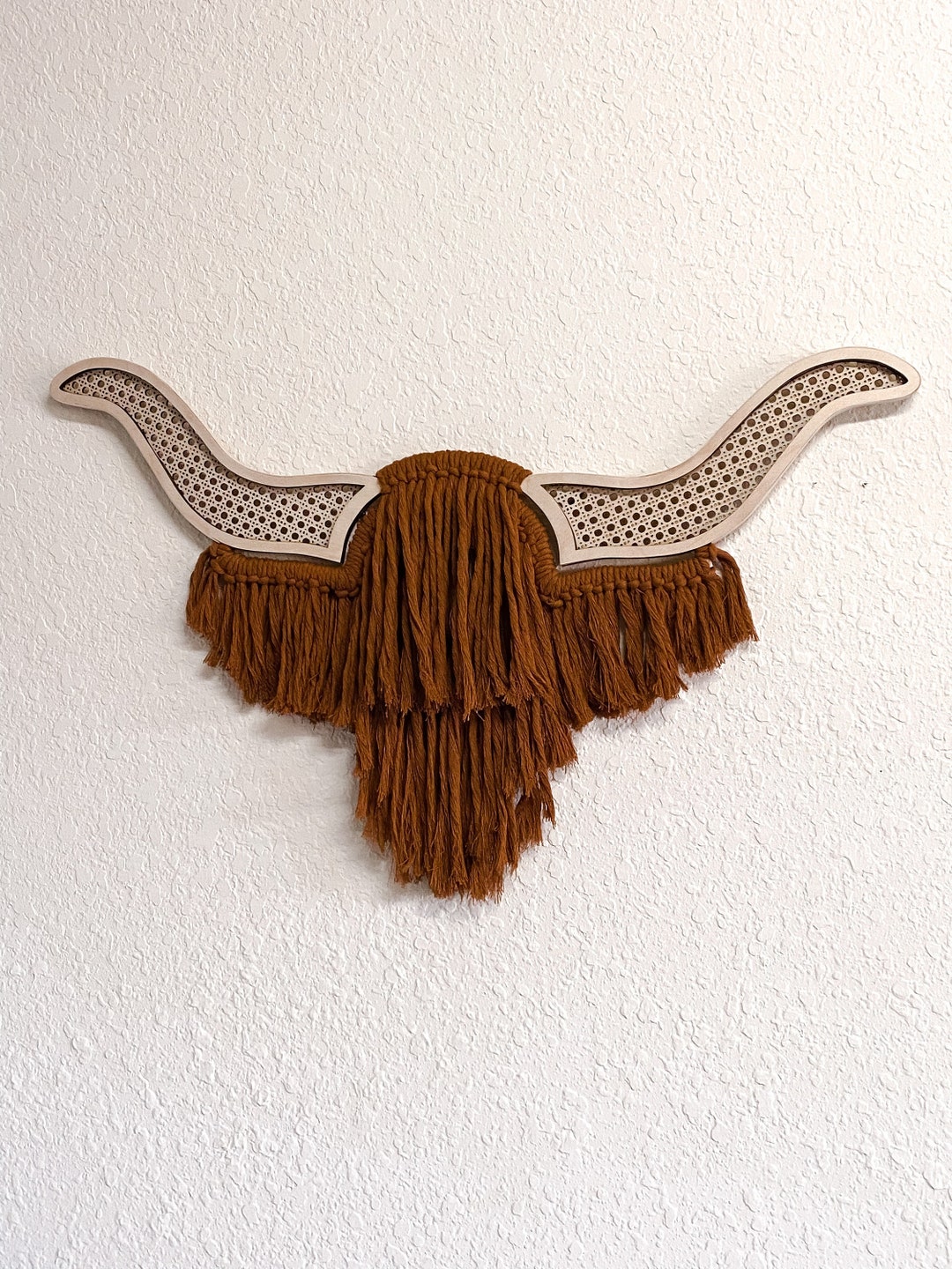 Highland Cow Macrame Rattan Wall Hanging - Etsy