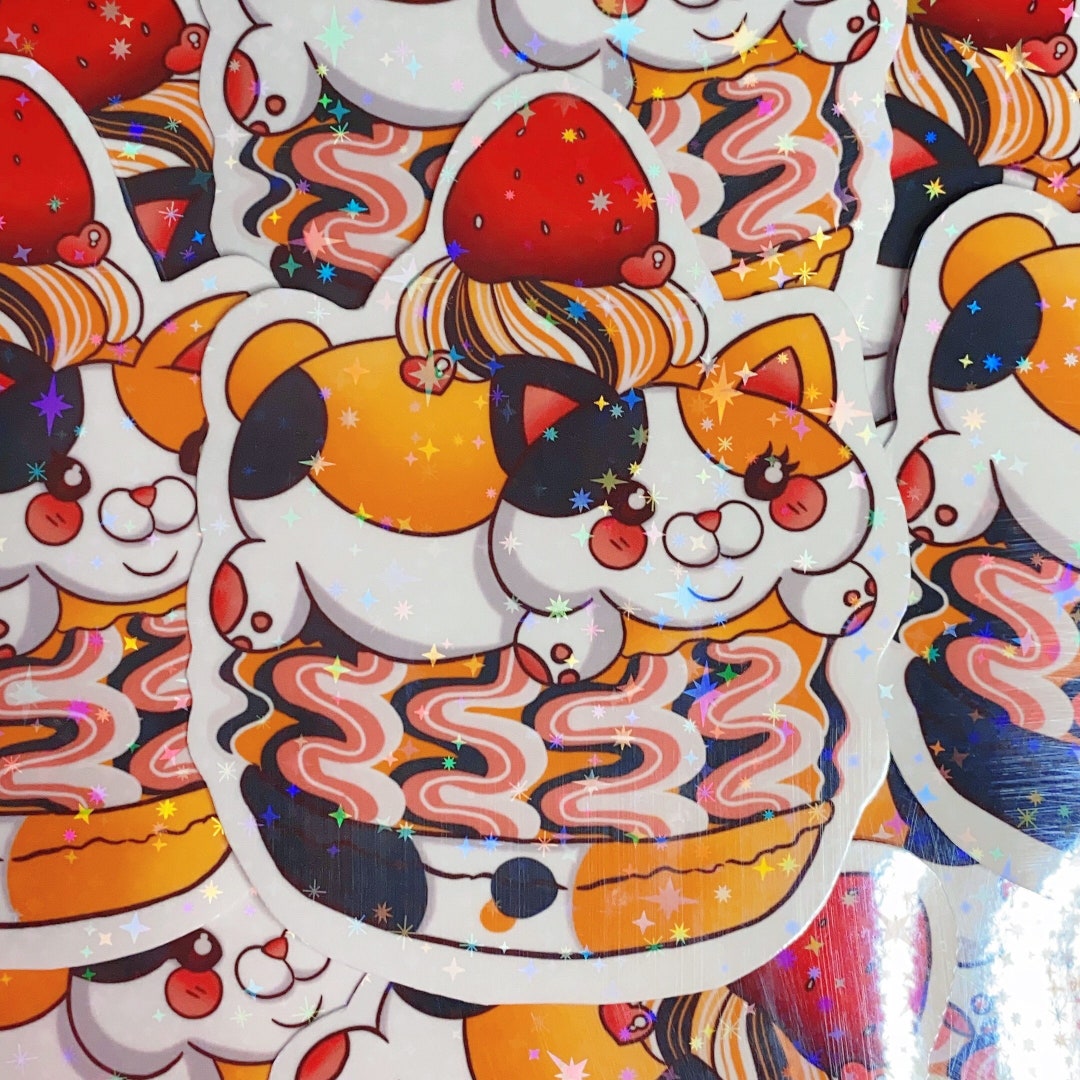 Calico Fat Cat Macaron FFXIV Holographic Sticker - Etsy