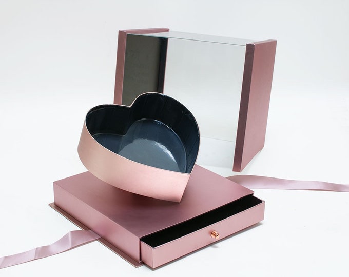 Luxury Rose Gold Square Acrylic Flower Box With Tilted Heart and Drawer ...