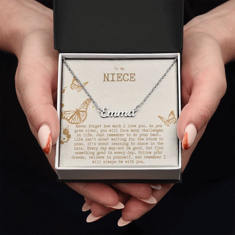 Niece Custom Necklace Gift With Message Card, Silver Personalized Name ...