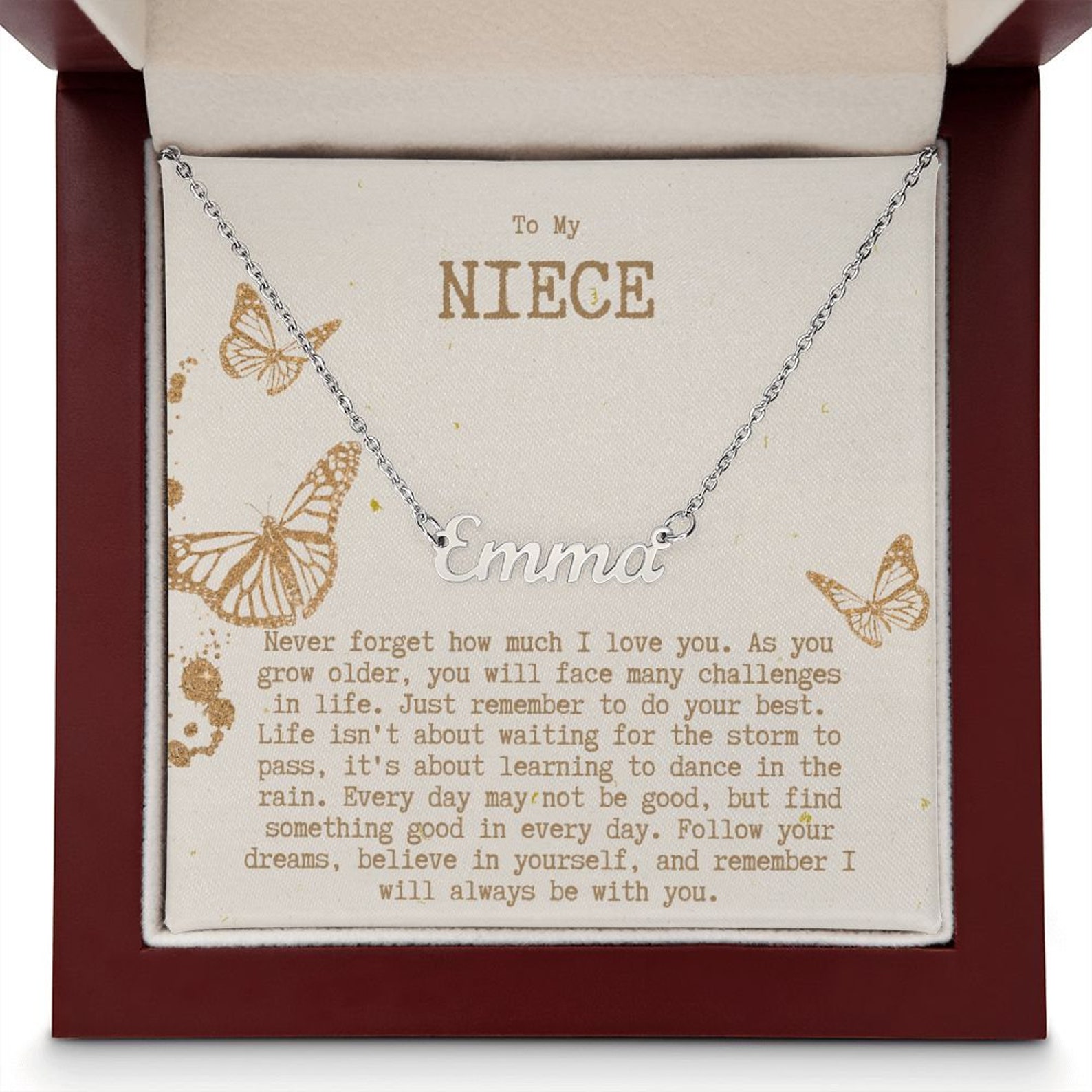 Niece Custom Necklace Gift With Message Card, Silver Personalized Name ...