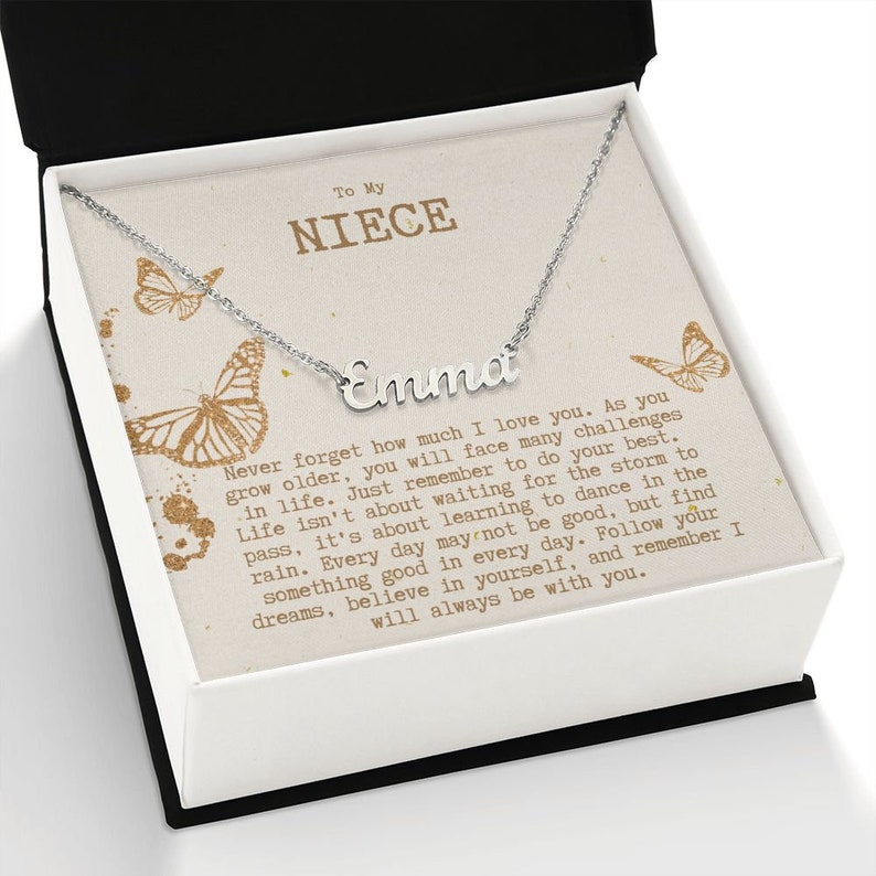 Niece Custom Necklace Gift With Message Card, Silver Personalized Name ...