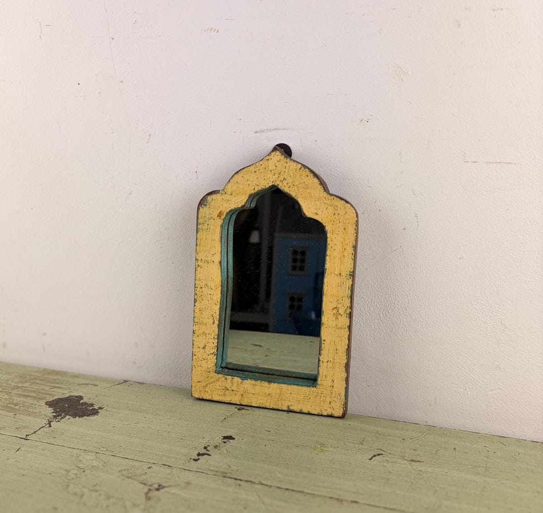 Indian Vintage Hand Painted Mihrab Arch Mirror - Yellow - Etsy