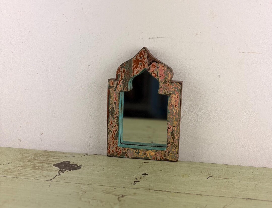 Indian Vintage Hand Painted Mihrab Arch Mirror - Pink, Green & Blue - Etsy