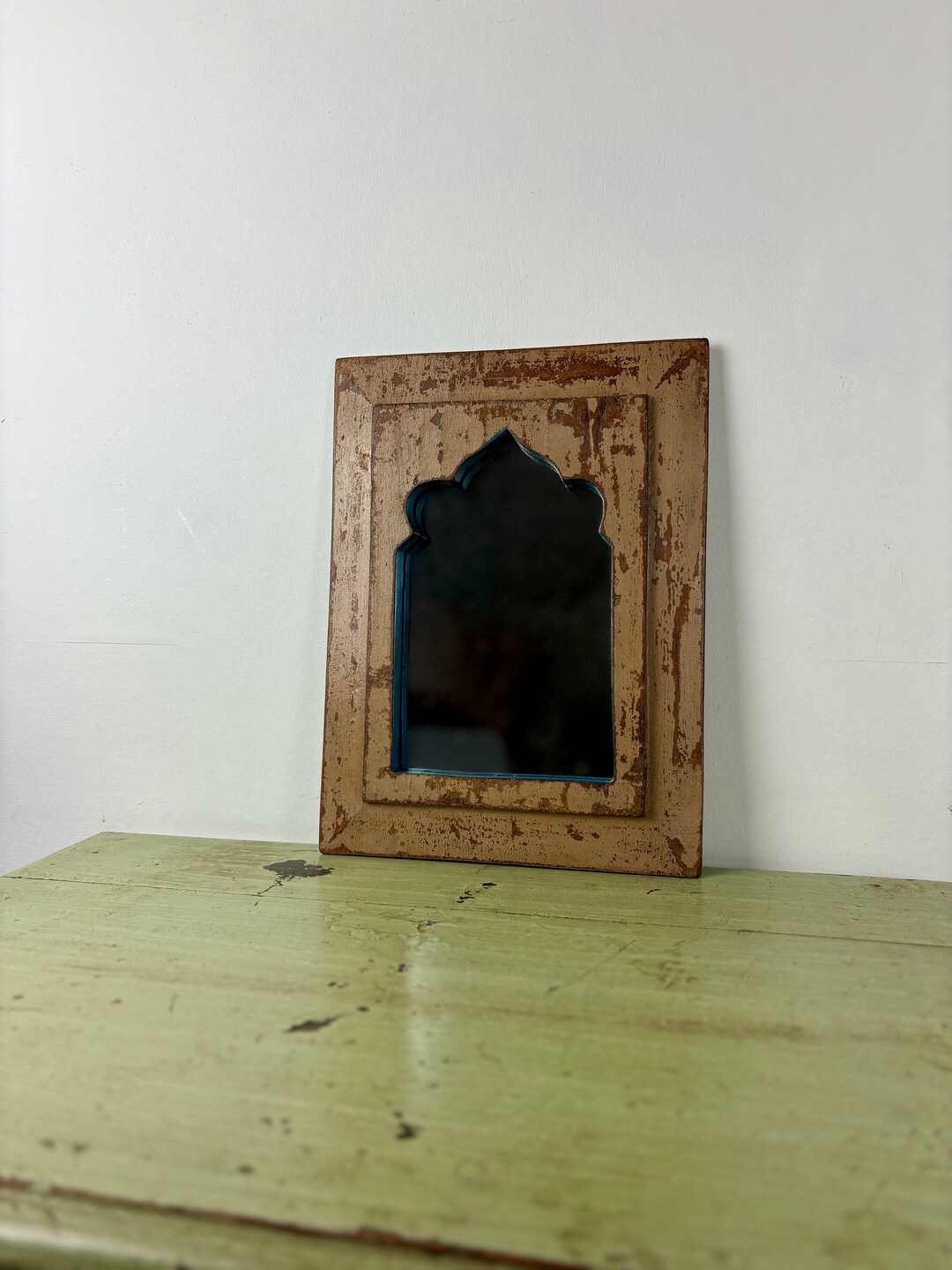 Indian Vintage Hand Painted Panel Mihrab Mirror - Beige, Brown & Blue ...