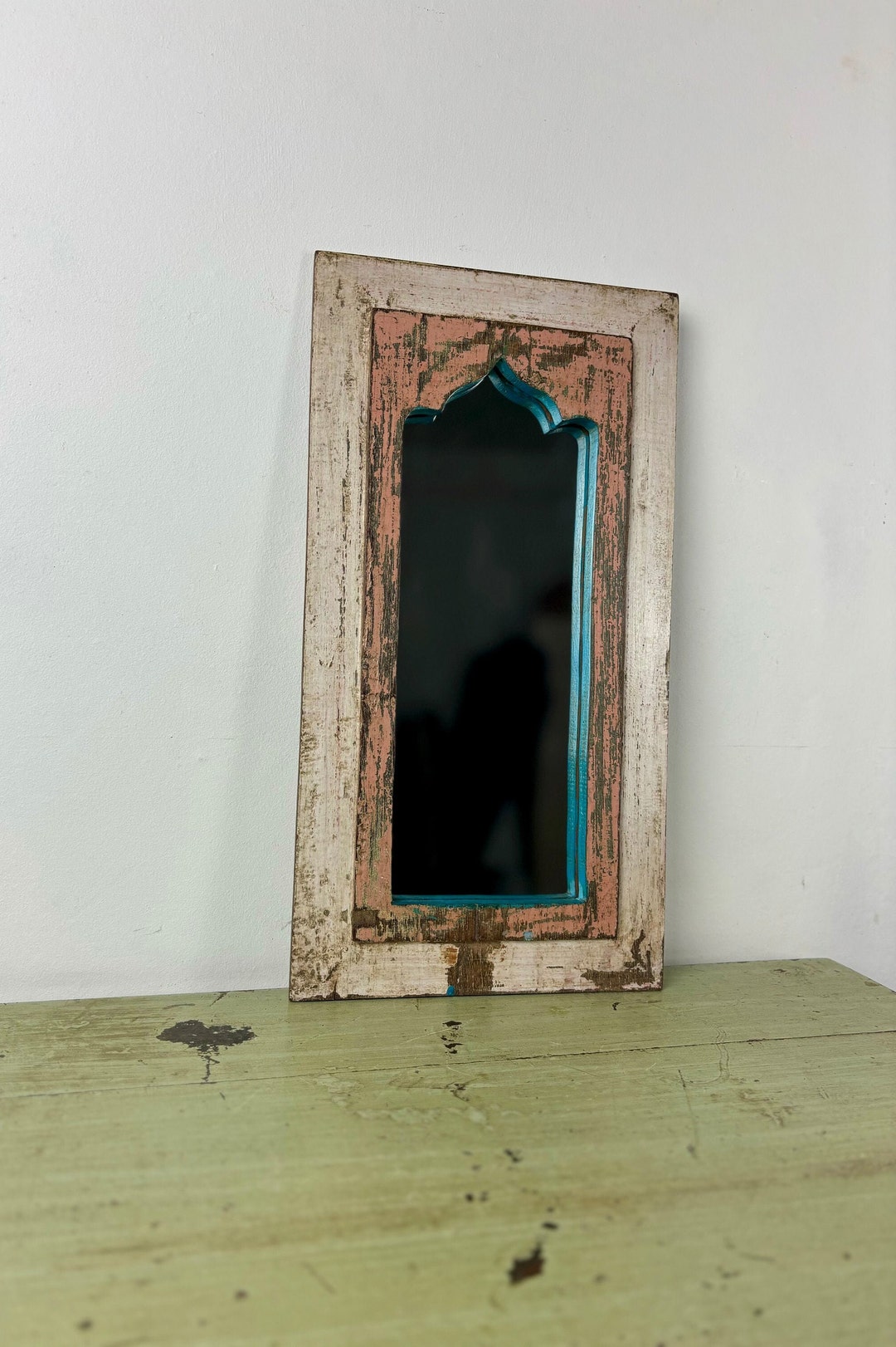 Indian Vintage Hand Painted Panel Mihrab Mirror - Pink, Cream & Blue - Etsy