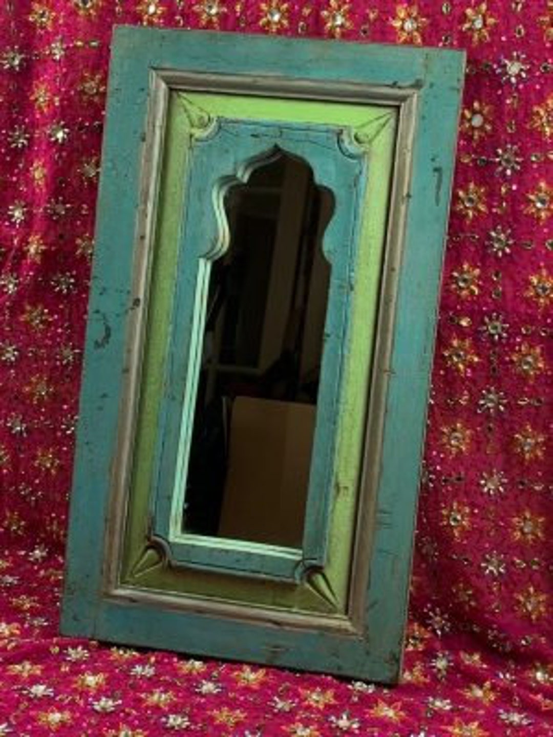 Reclaimed Vintage Indian Hand Painted Teak Mihrab Mirror - Etsy UK