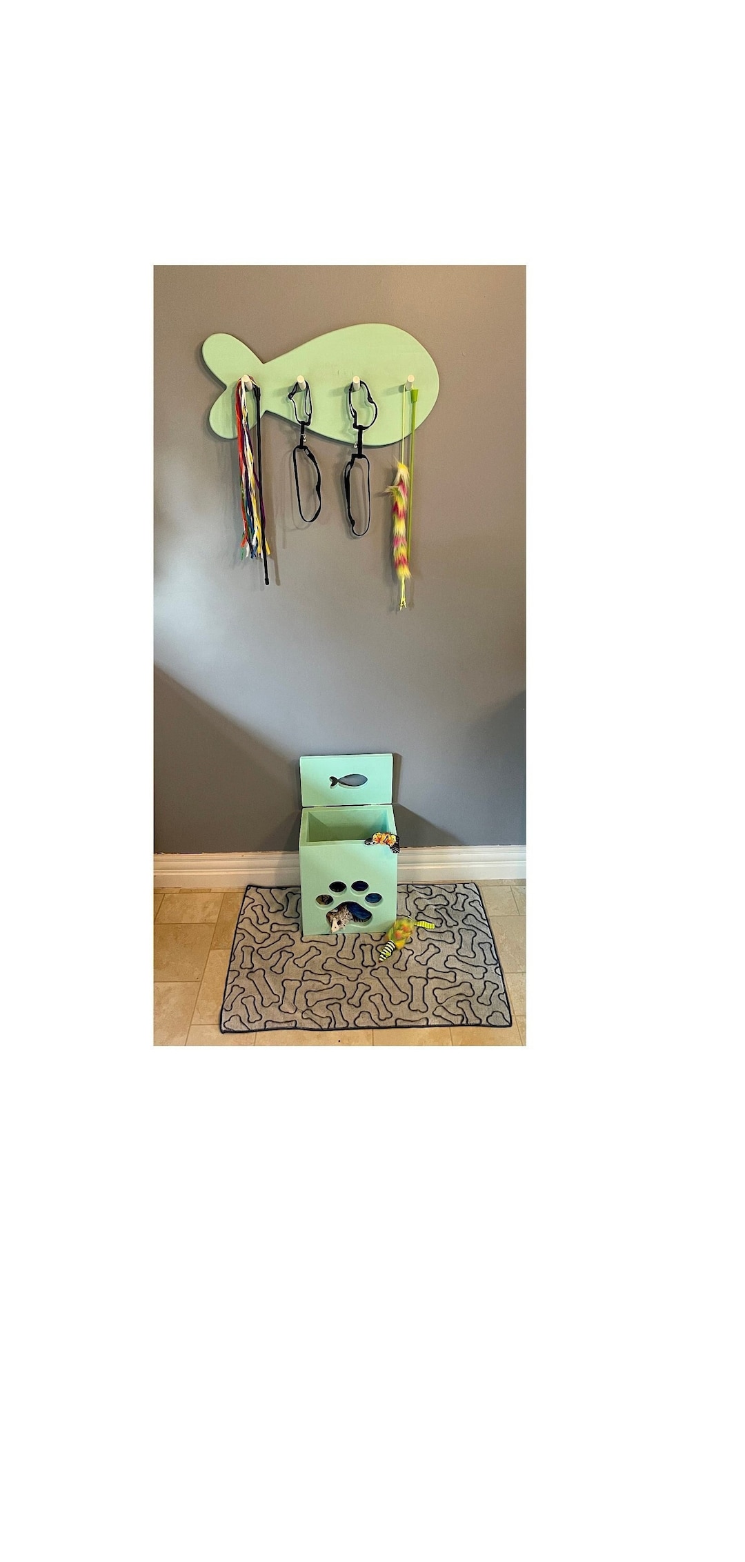 Cat Toy Storage and Play Center With Hanging Rack - Etsy