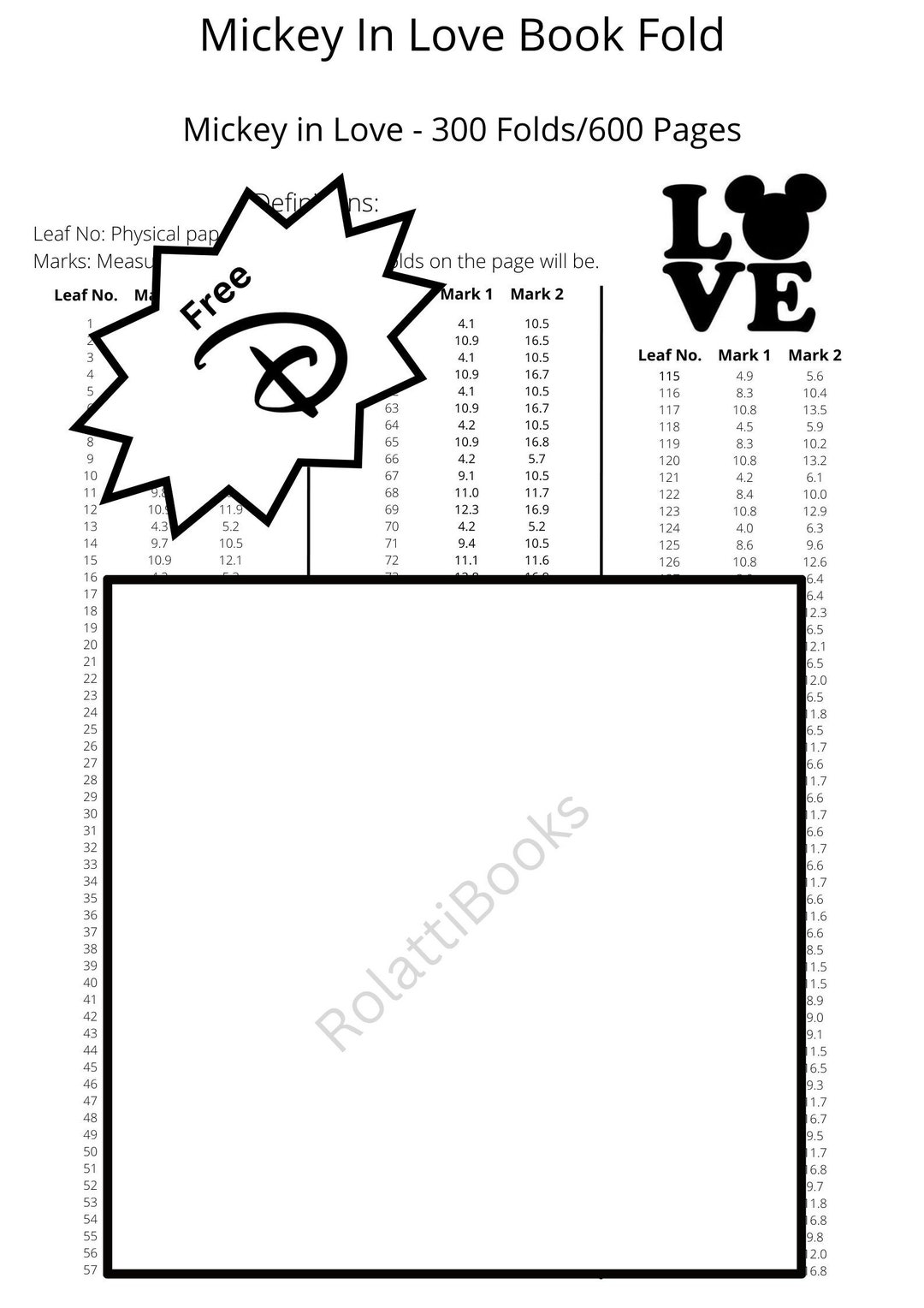 52. Mickey Head in "love" Book Fold - Disney - 300 Folds - Free Disney ...