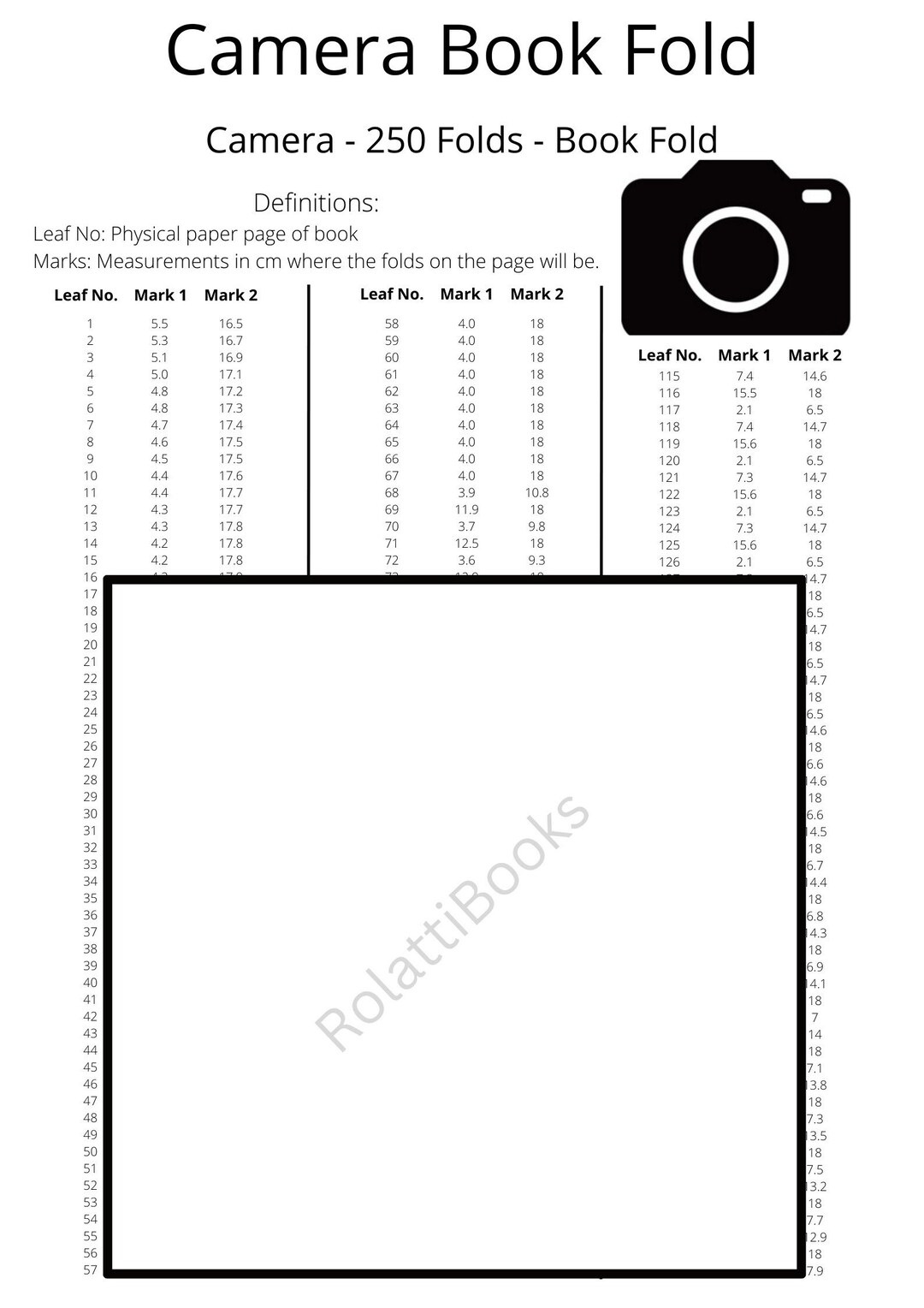 251. Camera Book Fold - Decoration - 250 Folds - Pattern Only ...