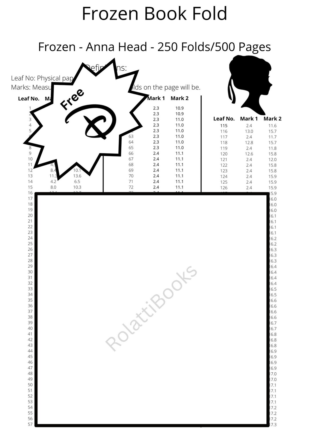 76. Anna Head - Frozen Book Fold - Disney - 250 Folds - Free Disney D ...