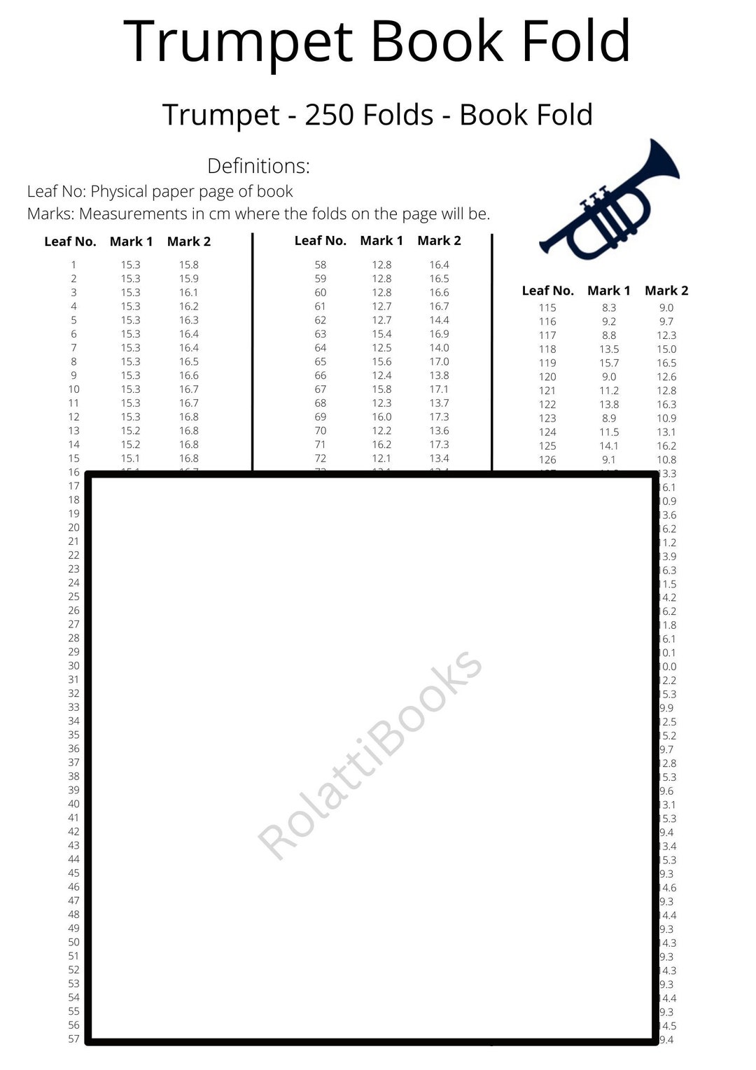 195. Trumpet Book Fold - Musical Instrument - 250 Folds - Pattern Only ...