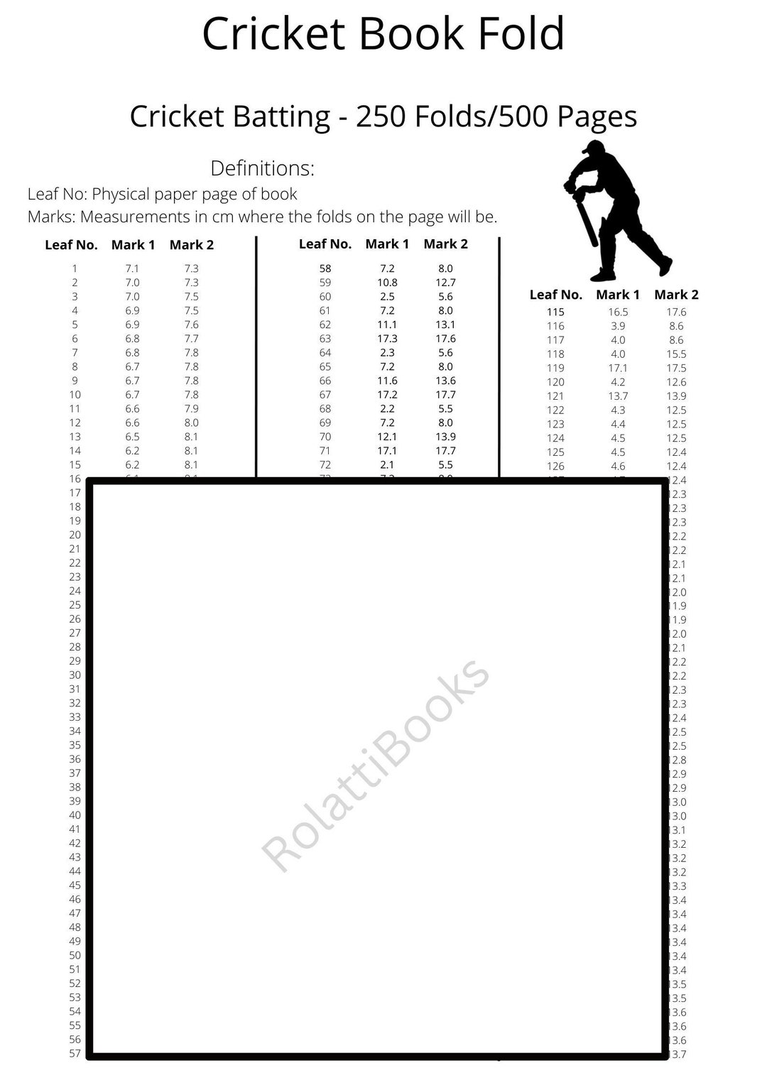 92. Batting Book Fold - Cricket - 250 Folds - Pattern Only - Free ...